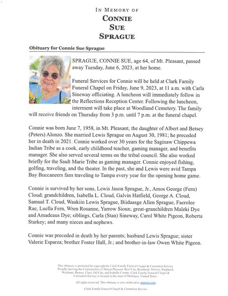 Connie Sue Sprague - Saginaw Chippewa Indian Tribe