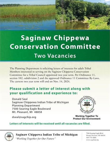 SCIT Conservation Committee Vacancies - Saginaw Chippewa Indian Tribe