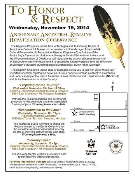 The Saginaw Chippewa Indian Tribe of Michigan to Repatriate Native ...